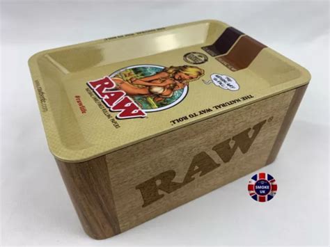RAW WOODEN CACHE Box Mini With Bikini Girl Rolling Tray Magnetic Lid Storage New 37 99