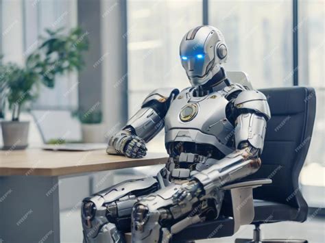 Premium Photo A Modern Robot Works In An Office On A Laptop Demonstrating The Usefulness Of