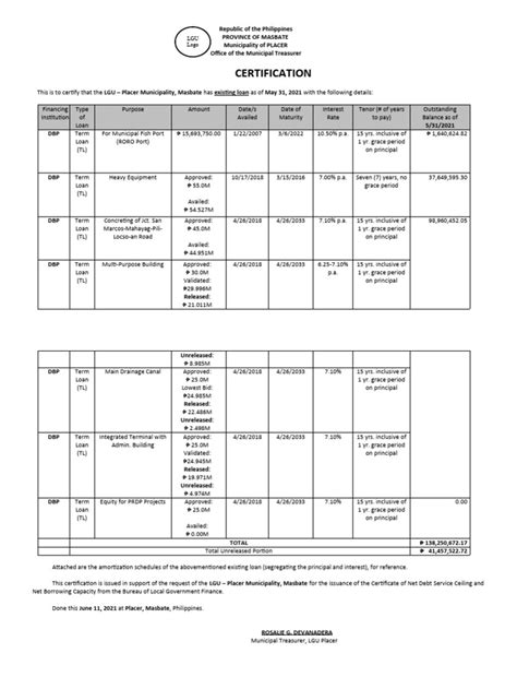 Lgu Template 2 Treasurers Certification Pdf Financial Economics