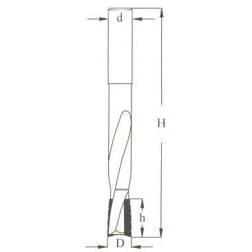 Фреза пазовая спиральная для врезки замков D16, h25, H130, хв. 12 мм