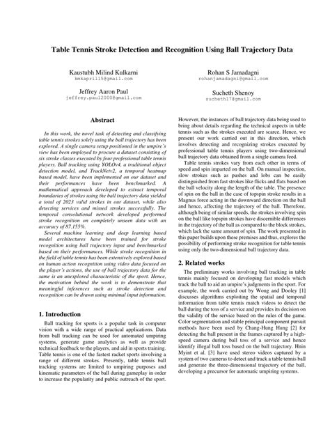 Pdf Table Tennis Stroke Detection And Recognition Using Ball Trajectory Data