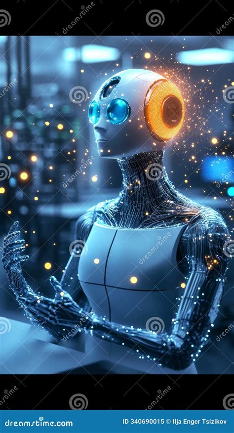 Futuristic Android Operating In High Tech Laboratory Artificial