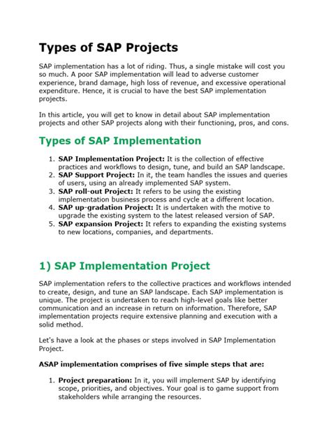 types of sap projects pdf implementation software bug