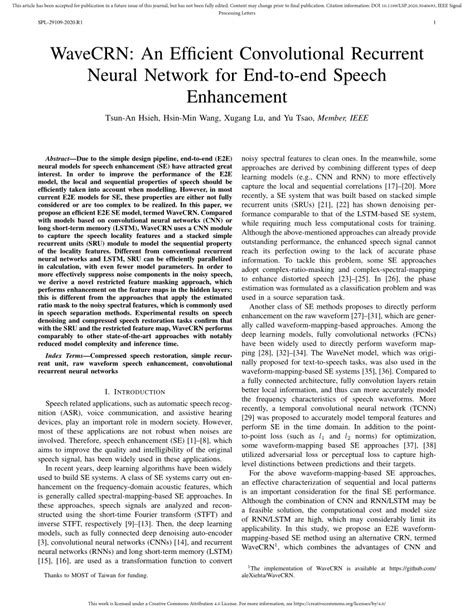 Pdf Wavecrn An Efficient Convolutional Recurrent Neural Network For End To End Speech Enhancement