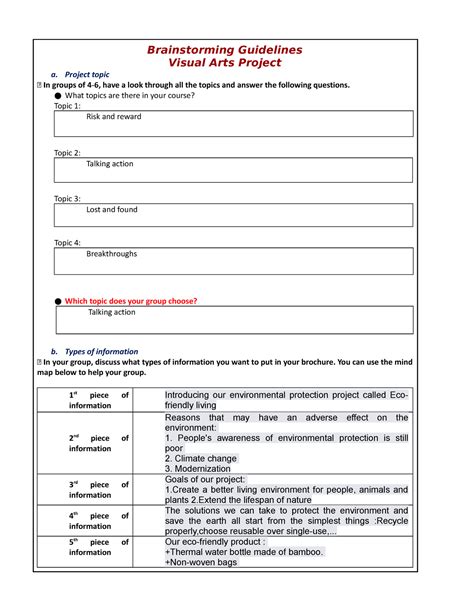 1 Brainstorming Guidelines Brainstorming Guidelines Visual Arts Project A Project Topic 💡 In