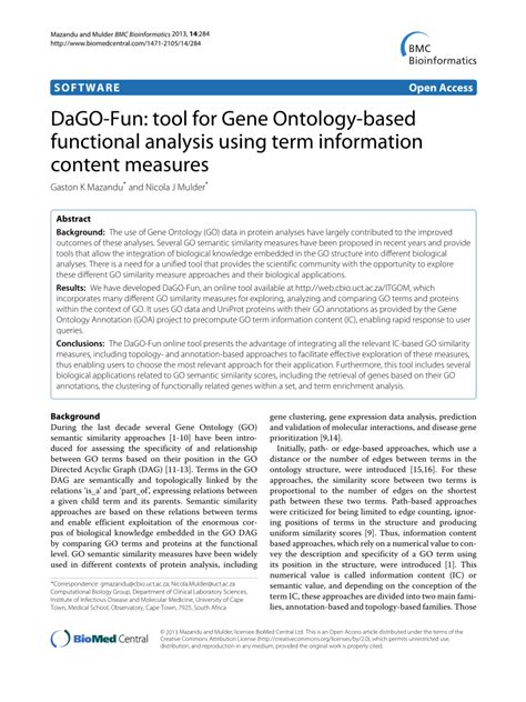 Pdf Dago Fun Tool For Gene Ontology Based Functional Analysis Using
