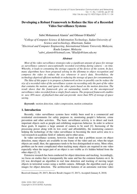 Pdf Developing A Robust Framework To Reduce The Size Of A Recorded Video Surveillance Systems