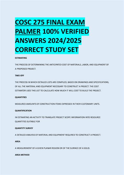 COSC FINAL EXAM PALMER VERIFIED ANSWERS CORRECT STUDY SET Exams