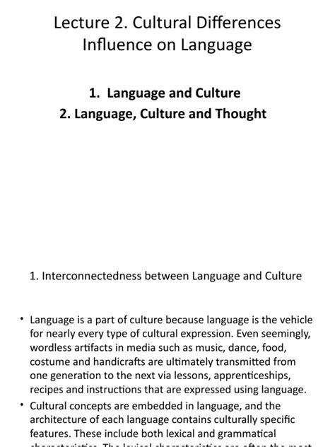 Lecture 2. Cultural Differences Influence On Language: 1. Language and ...