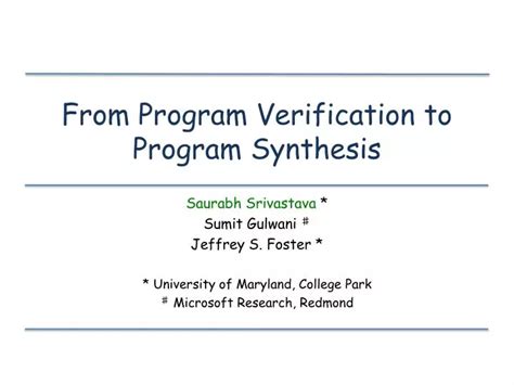 Ppt From Program Verification To Program Synthesis Powerpoint