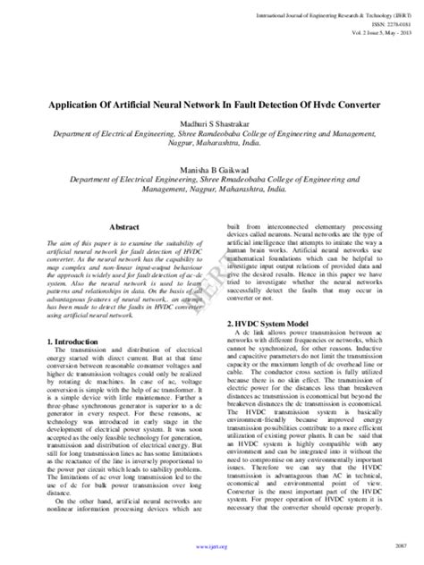 Pdf Application Of Artificial Neural Network In Fault Detection Of