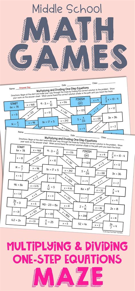 One Step Equations Maze Multiplication And Division One Step