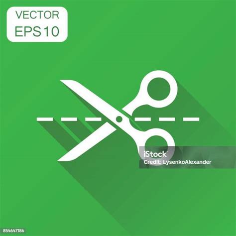 가 위 커트 라인 아이콘 비즈니스 개념이 위 그림 긴 그림자와 녹색 배경에 벡터 일러스트입니다 가위에 대한 스톡 벡터 아트 및 기타 이미지 Istock