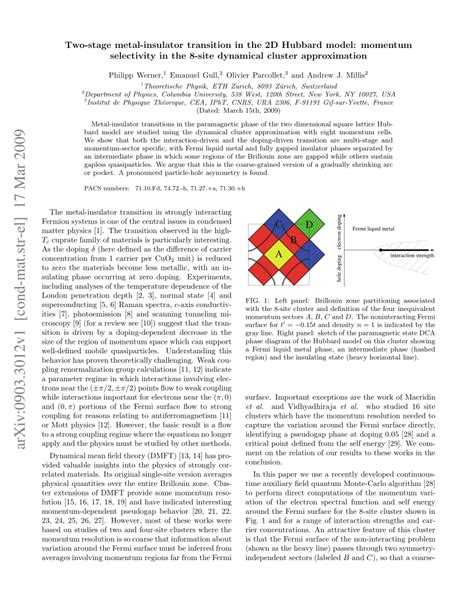 Pdf Momentum Selective Metal Insulator Transition In The Two Dimensional Hubbard Model An 8