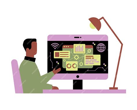 Premium Vector Man Working On A Computer Vector Illustration In A Flat Style