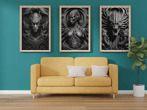 Giger Wall Art Giger Art Print Set Of 3 Wall Art Giger Art Prints