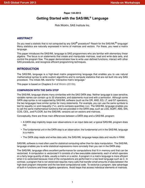 SOLUTION Getting Started With The Sas Iml Studypool