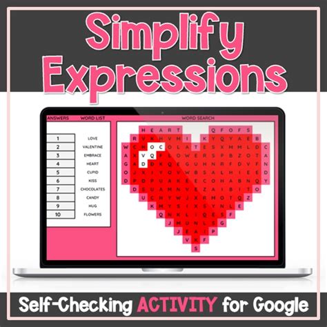 Simplify Expressions Valentines Self Checking Digital Activity Made By Teachers