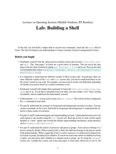 Building A Shelllab Shell Pdf Command Line Interface Operating System Technology