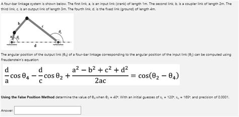 Solved A Four Bar Linkage System Is Shown Below The First Link A Is An Input Link Crank Of