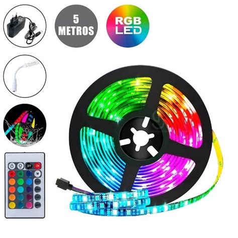 kit fita rgb 60 leds m 5050 5 metros ip20 controladora fonte led rs