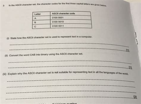 Solved 3 In The Ascii Character Set The Character Codes For The First