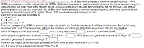 Solved Lfsrs Which Generate A Maximum Length