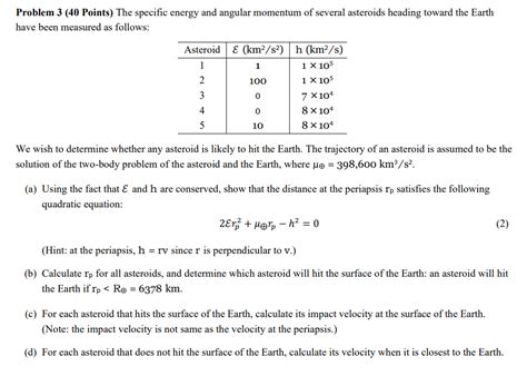 Solved Problem 3 40 Points The Specific Energy And Angular