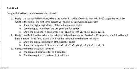 Solved Design A Full Adder To Add Three Numbers Xyz 1 Design The