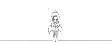 Premium Vector One Line Vector Rocket One Continuous Line Drawing Of A Simple Spaceship Flying