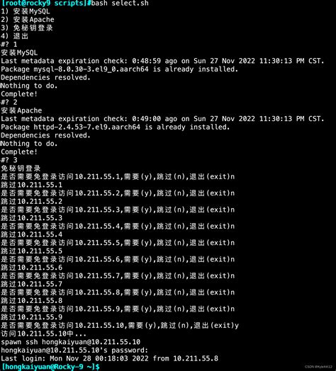 第三次作业（11 28）将免密钥登陆的过程可以重复进行 While 循环实现重复需要有退出过程。当用户输 Csdn博客