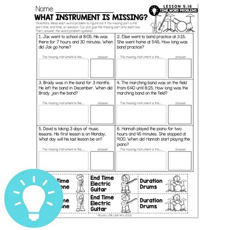 Lucky To Learn Math Lesson 516 Time Word Problems Mini Lesson What Instrument Is