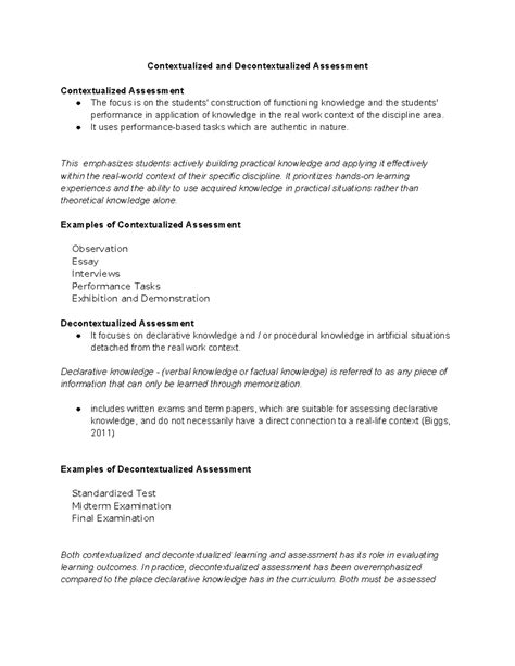 Contextualized Vs Decontextualized Assessment Overview For Edu 301