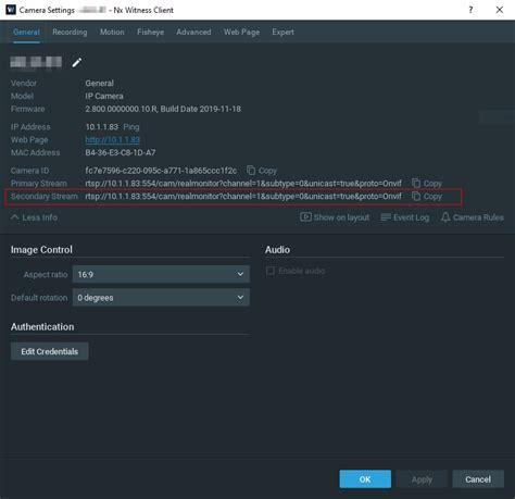 can not edit device secondary stream nx client version 4 1 0 31398