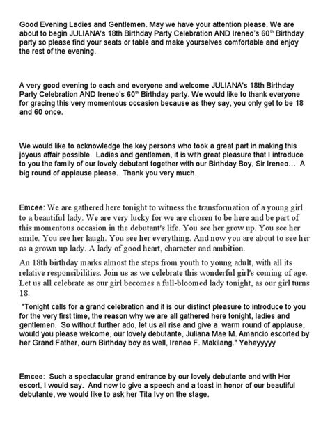 18th Birthday Emcee Script Pdf 18th Birthday Emcee Script Pdf