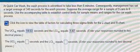 Solved More Info Factors For Calculating Three Sigma Limits Chegg Com