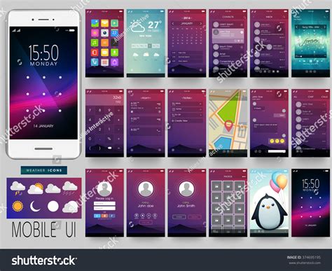 Creative Ui Ux Gui Screens Mobile Stock Vector Royalty Free 374695195 Shutterstock