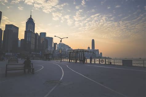 Sunset Silhouette Cityscape With Waterfront Promenade Jan 12 2024 Editorial Photography Image