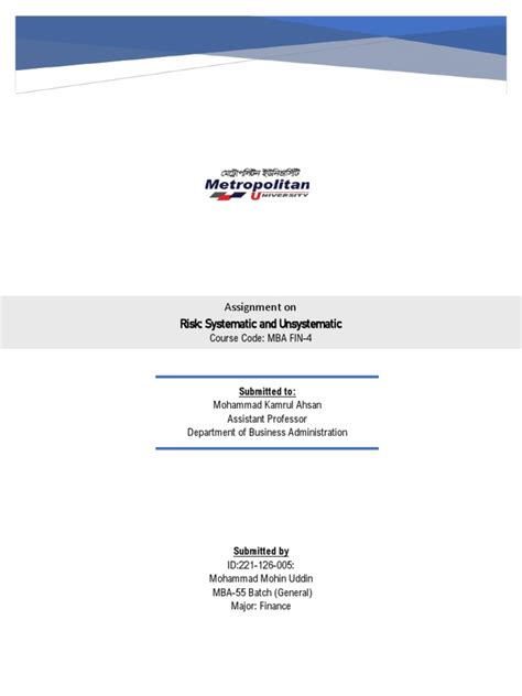 Risk Systematic And Unsystematic Pdf Financial Risk Investing