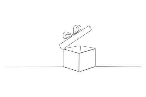 Birthday Gift Box Continuous Line Drawing Open Box Outline Isolated On White Background