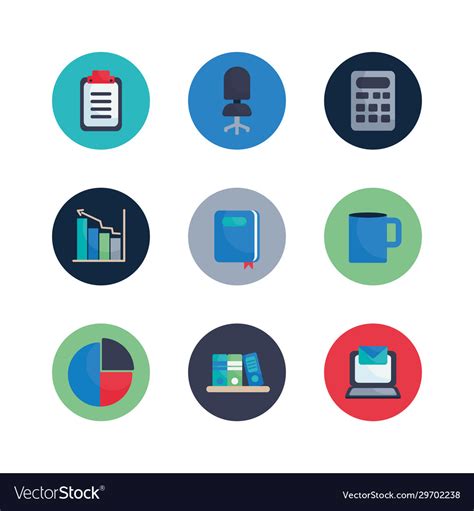 isolated office flat block style icon set vector image