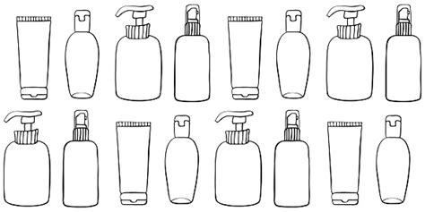 낙서 스타일의 다른 윤곽병 튜브 플라콘 화장품의 벡터 원활한 패턴 테마 뷰티 산업 스킨 케어 위생 용품 세면도구에 대한 질감 작은 병에 대한 스톡 벡터 아트 및 기타 이미지