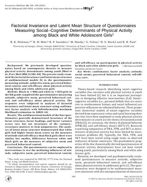 Pdf Factorial Invariance And Latent Mean Structure Of Questionnaires
