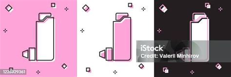 분홍색과 흰색 검은 색 배경에 격리 된 흡입기 아이콘을 설정합니다 기침 완화 흡입 알레르기 환자를위한 호흡기 벡터 일러스트레이션 건강 진단에 대한 스톡 벡터 아트 및 기타