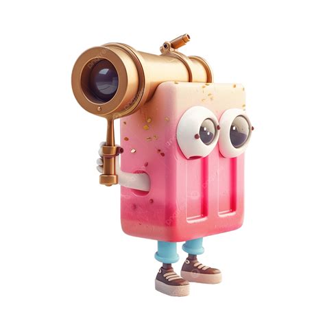 Cute Popsicles Character Is Holding An Old Telescope History Space