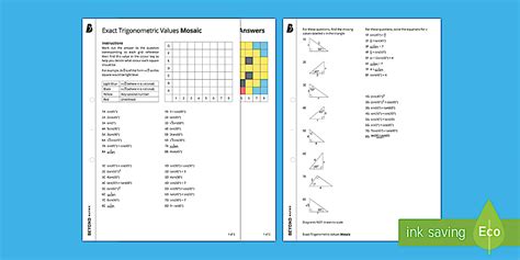 Exact Trigonometric Values Mosaic Worksheet Twinkl