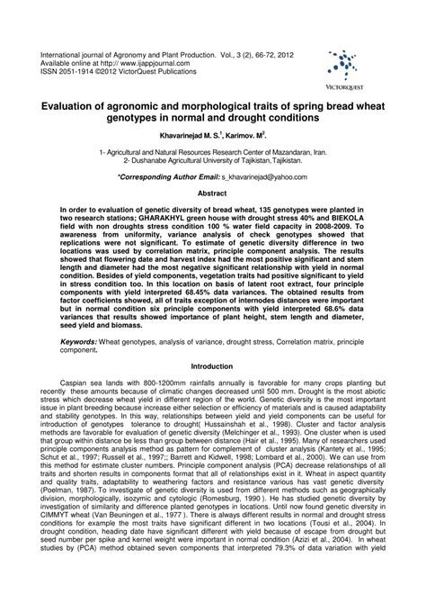 Pdf Evaluation Of Agronomic And Morphological Traits Of Spring Bread