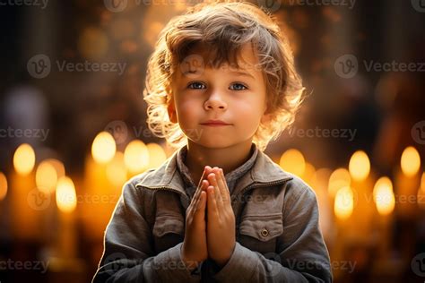 Ai Generated Christian Boy Praying In A Church Faithful Moment