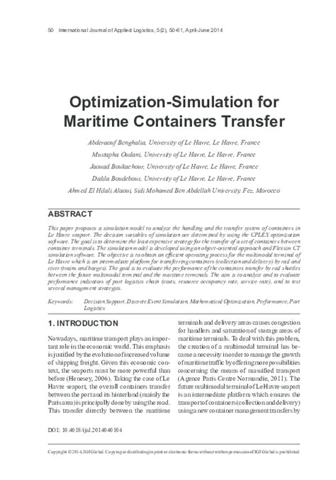 Pdf Optimization Simulation For Maritime Containers Transfer