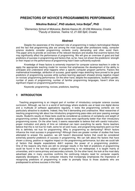 Pdf Predictors Of Novices Programmers Performance